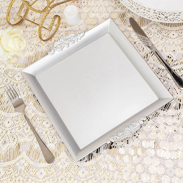 Efavormart 2 PCS - 10" Silver Square Decorative Plastic Serving Trays ...