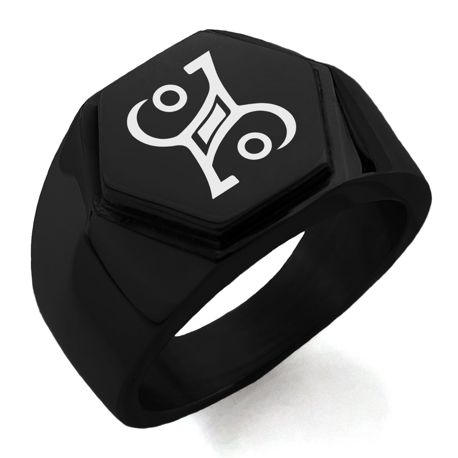 Stainless Steel Enchanting Magic Rune Engraved Hexagon Crest Flat Top ...