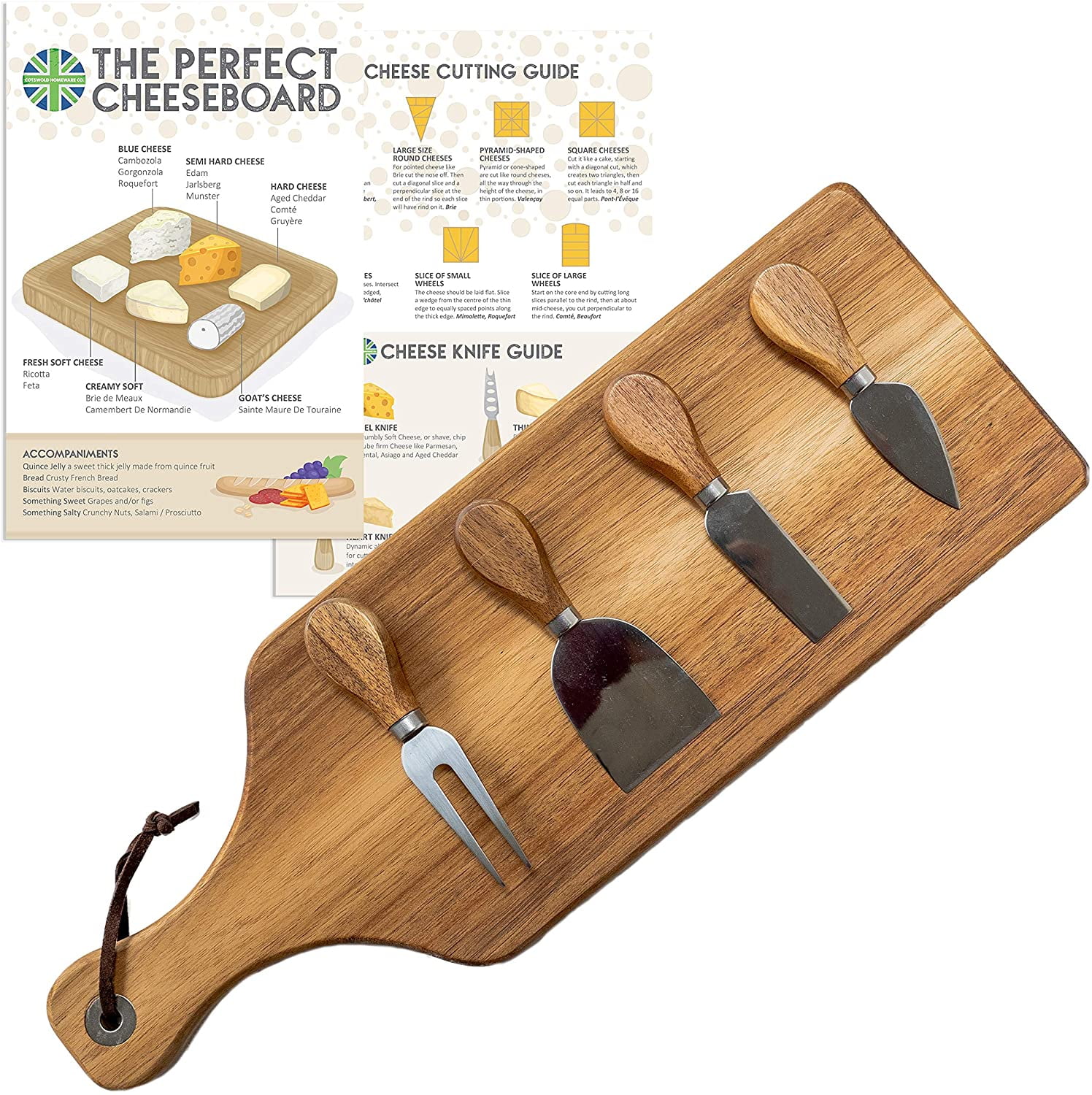 Luxury Acacia Cheese Board Wooden Cheese Serving Platter With Matching ...