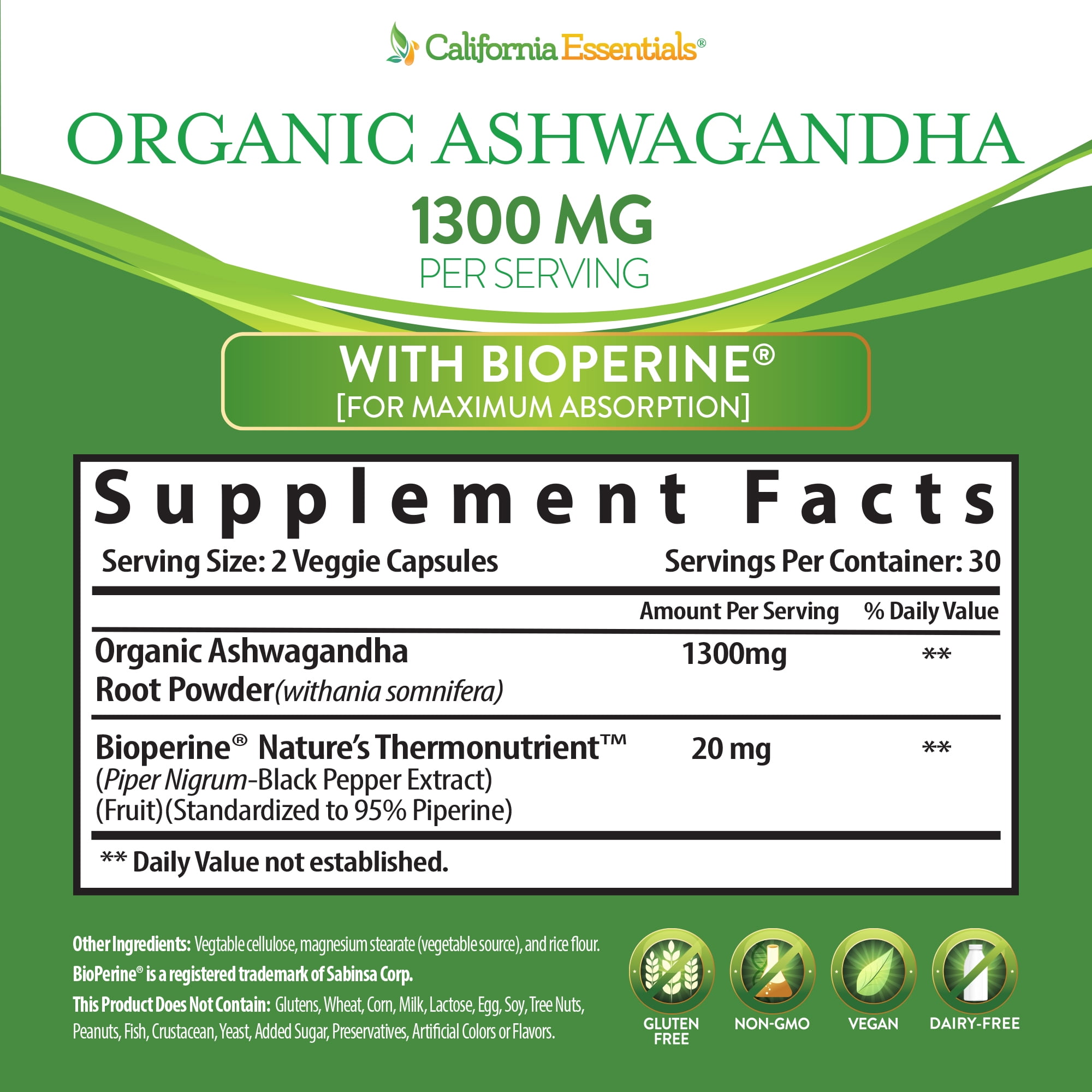 Buy California Essentials Organic Ashwagandha Root Powder 1300mg ...