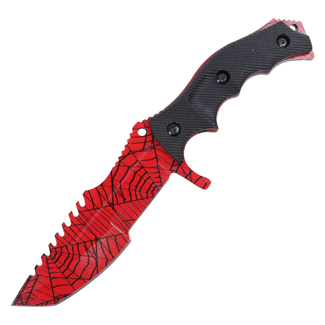 8.5' Red Black Spider Web Hunting Knife Stainless Steel Survival ...