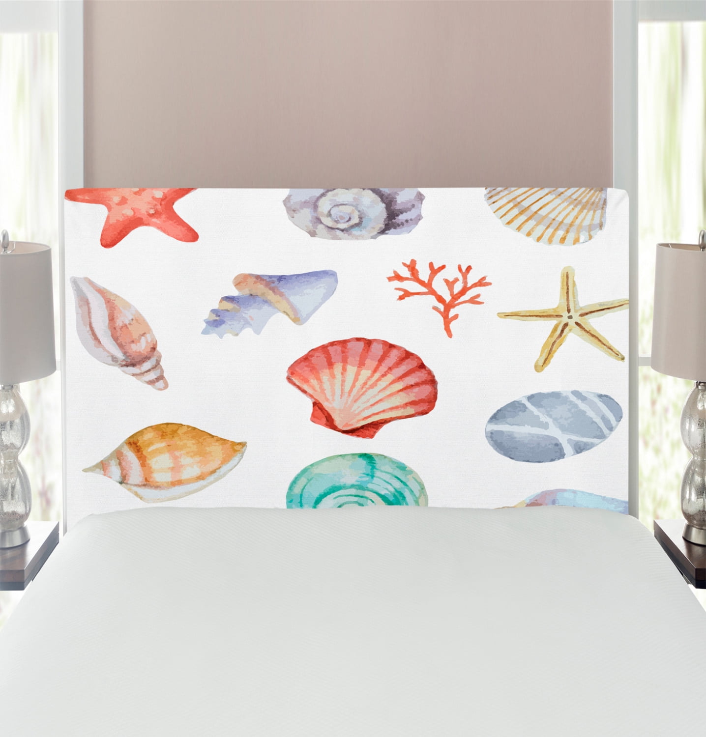 Nautical Headboard, Illustration of Different Seashells Scallop Mollusk ...