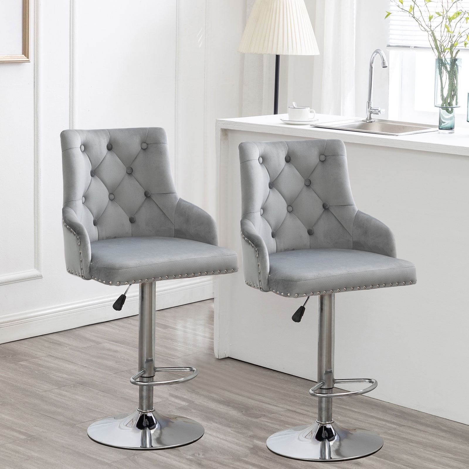 Hironpal Bar Stools Set of 2, 360 Degree Swivel Bar Chairs Morden ...