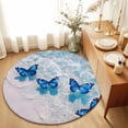 Blue Butterfly Area Rugs 4' (Round) Ocean Water Floor Rug Non Slip Low ...