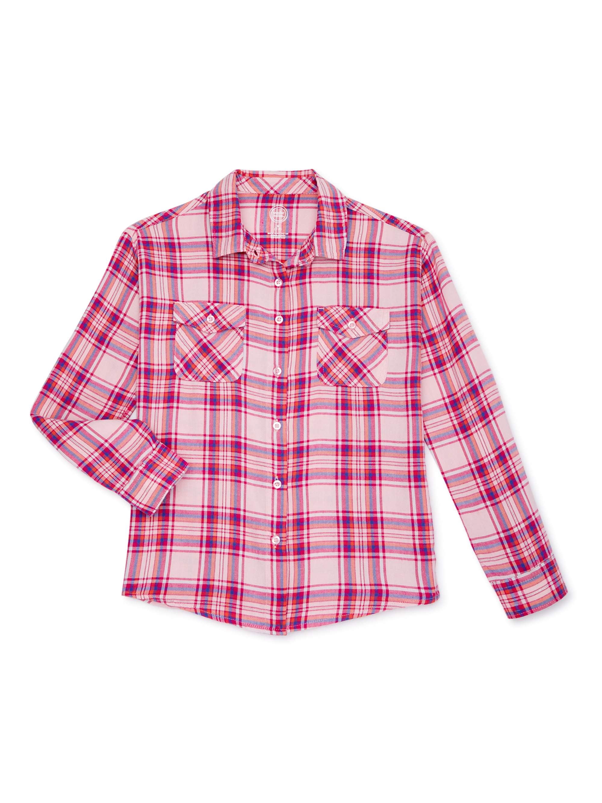 Wonder Nation Girls Long Sleeve Flannel Button Down Shirt, Sizes 4-18 ...