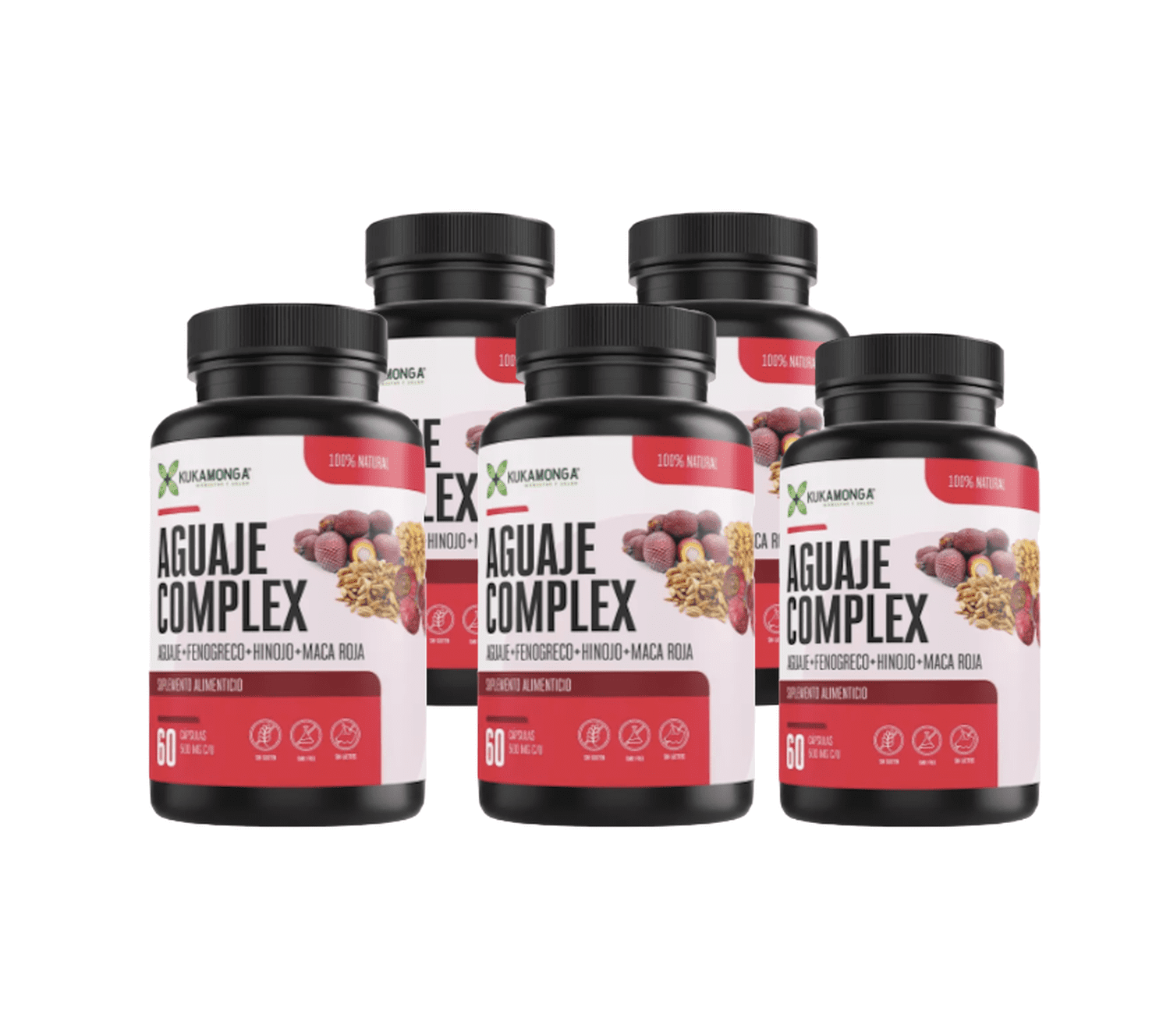 Aguaje Complex 60 Cápsulas Fenogreco Hinojo Maca Roja Pack 5 rojo ...