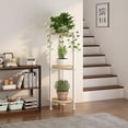 3 Tier White Round Metal Plant Stand With Natural Wood Shelves For ...
