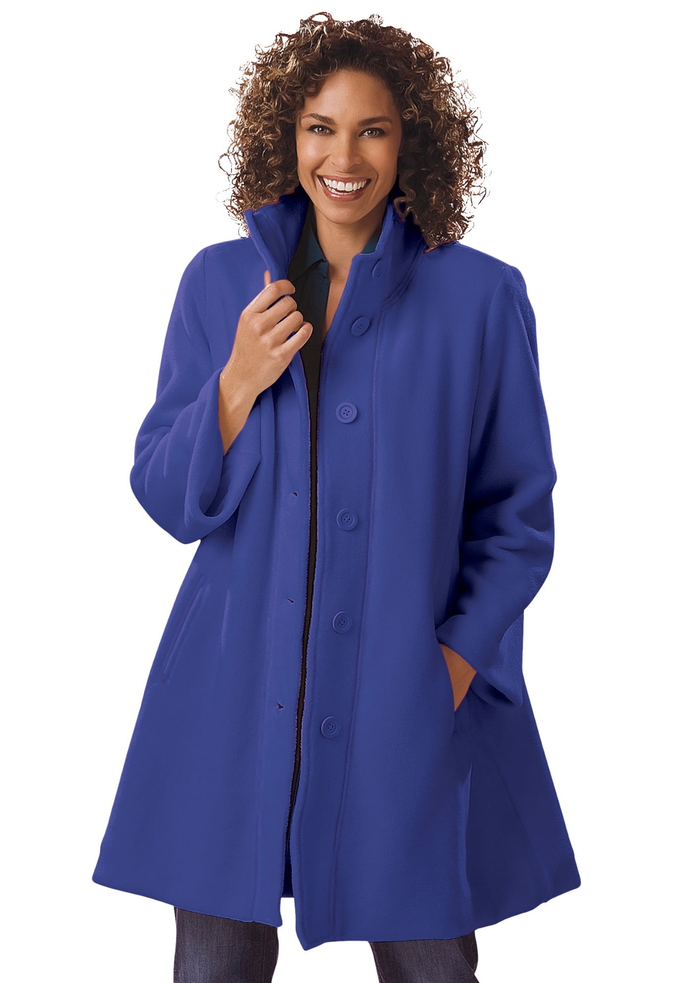 Woman Within Womens Plus Size Fleece Swing Funnel Neck Coat Coat
