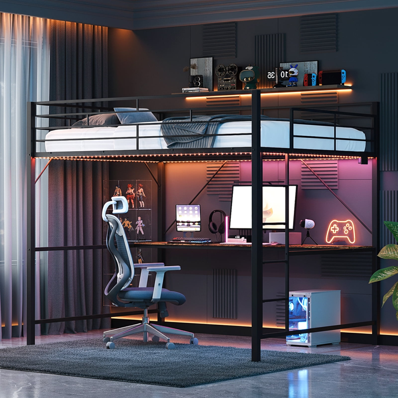 Click here for Ktaxon Full Loft Bed With Desk With Led  15.74 Gua... prices