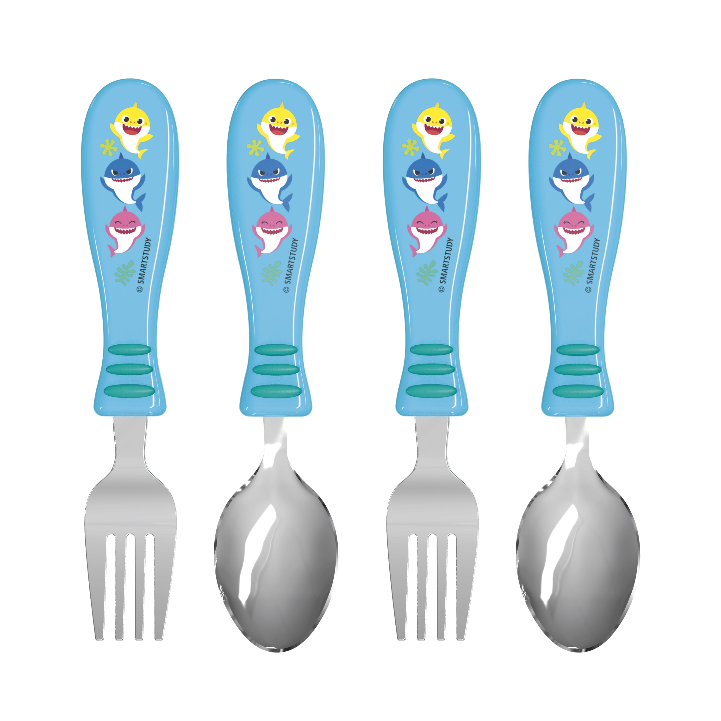 Zak Designs Baby Shark Easy-Grip Flatware with Rounded Handles for Kids ...