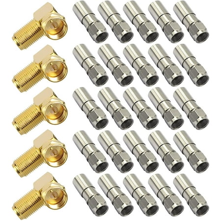 5-Pack 90 Degree Coaxial Connector, Right Angle F-Type RG6 Male to ...