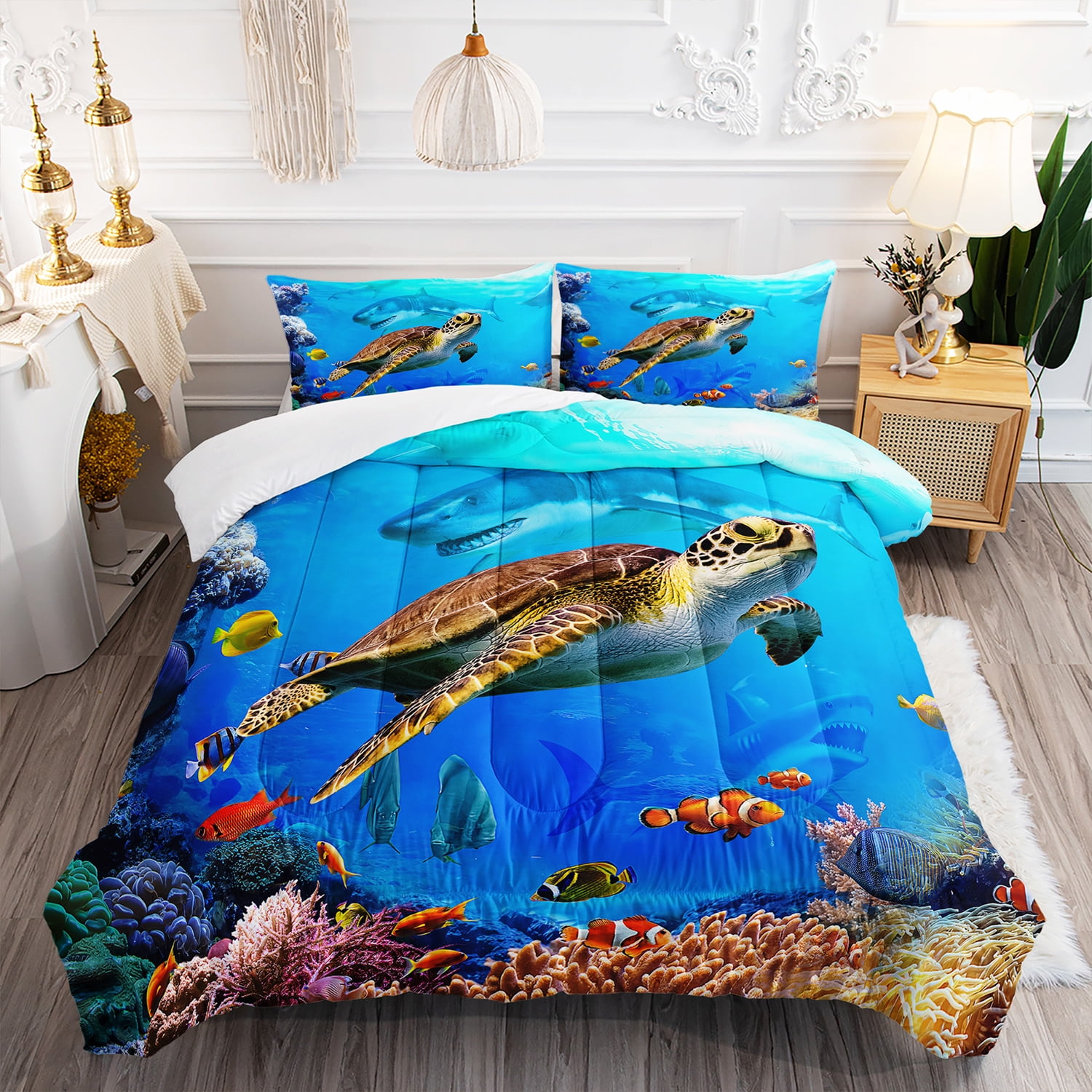 Hosima 3-Piece 3D Digital Printed Comforter Set ，Cute Turtle, Adult and ...