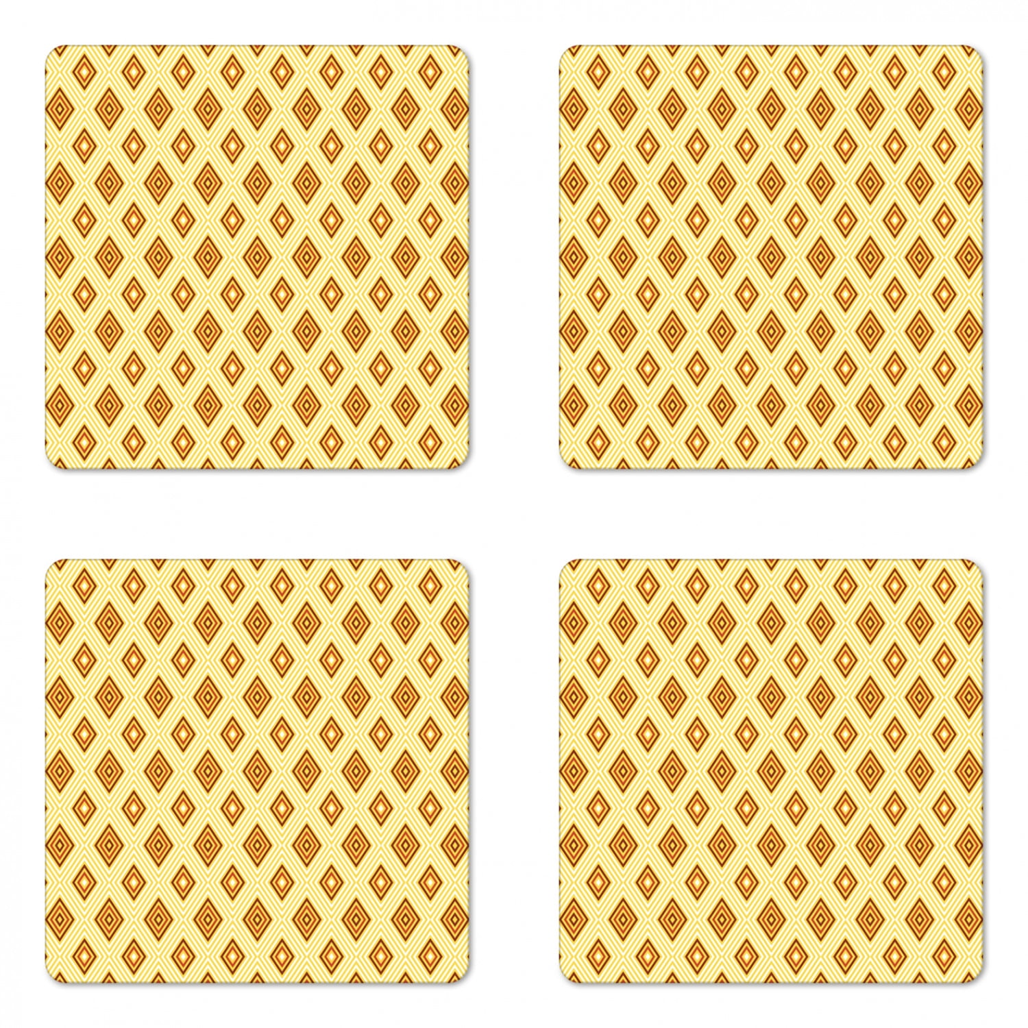 Retro Coaster Set of 4, Old Fashioned Diamond Shapes with Inner Lines ...