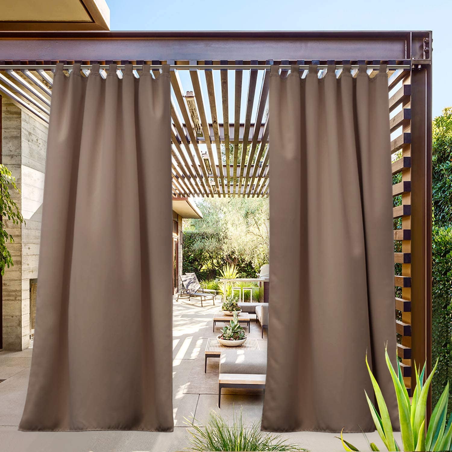 Outdoor Curtain for Pergola Waterproof, Thermal Tab Top Blackout Indoor ...