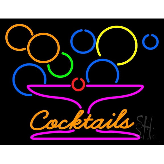 Cocktails With Two Glasses Open LED Neon Sign 13 x 24 - inches, Clear ...