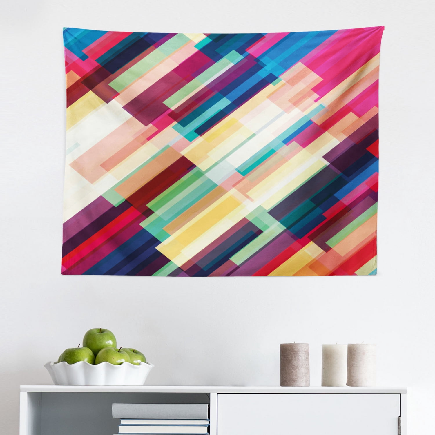 Retro Tapestry, Ribbon Like Stripe with Stars Flowers and Hearts ...