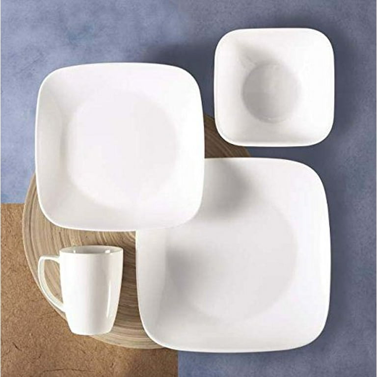 Pure White Square 12-piece Dinnerware Set, Service For