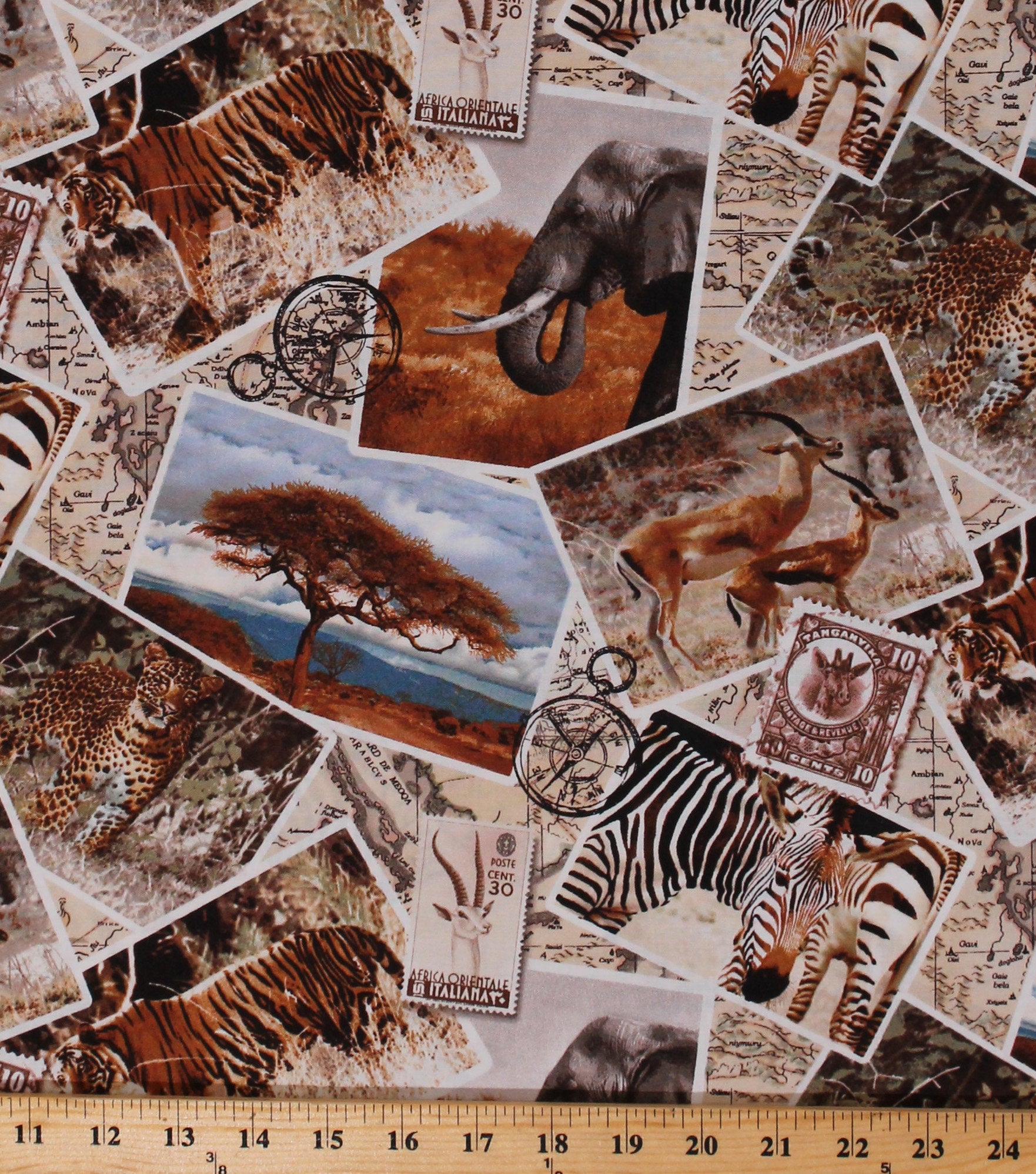 Cotton African Safari Desert Tigers Zebras Cheetahs Elephants Antelopes ...