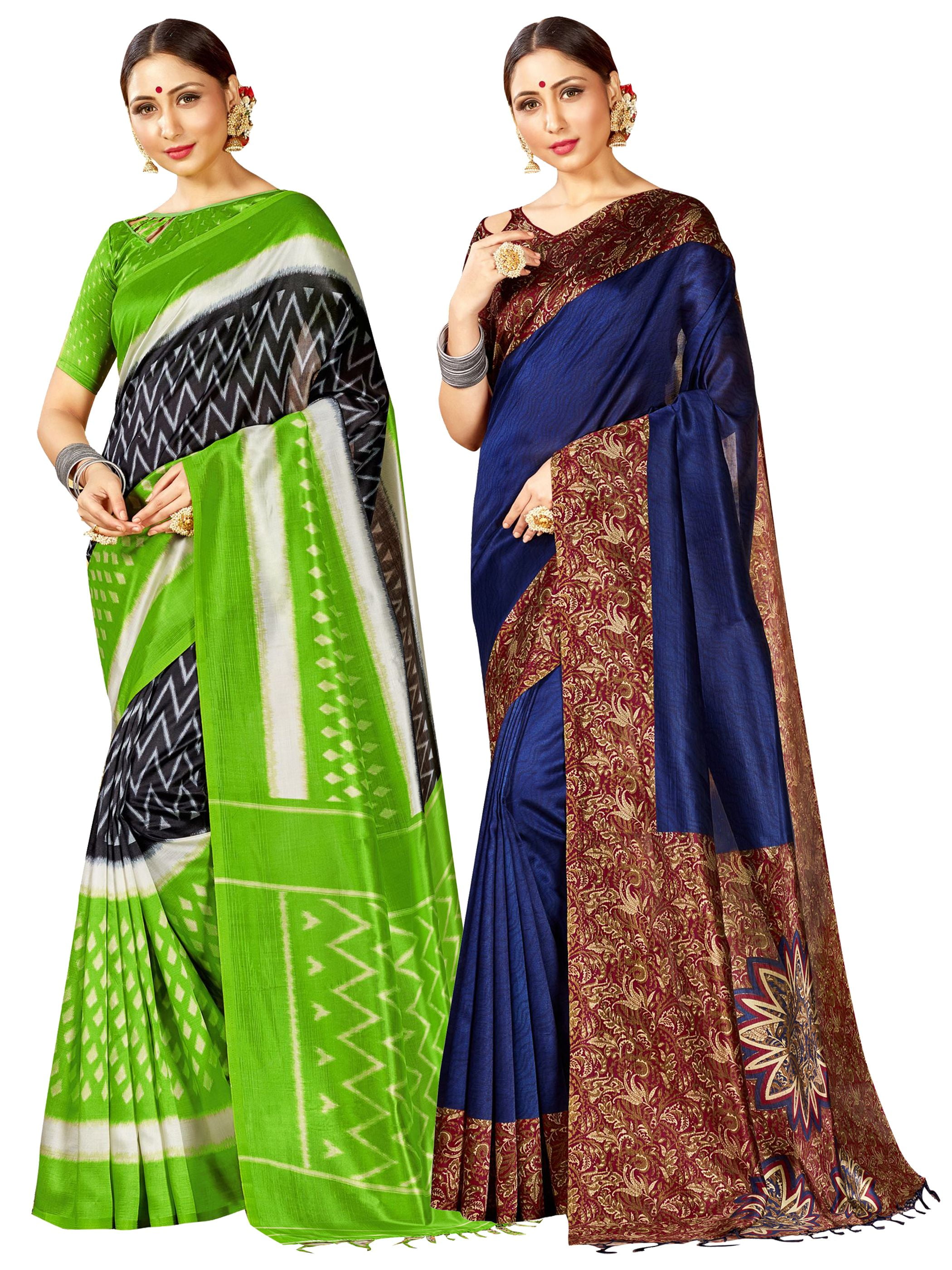 Pack of Two Sarees for Women Mysore Art Silk Printed Indian Wedding ...