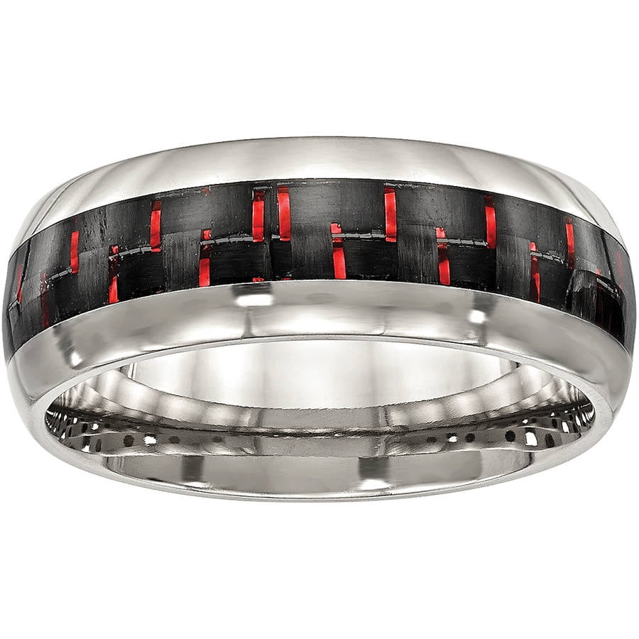 Primal Steel - Stainless Steel Polished Black/Red Carbon Fiber Inlay ...