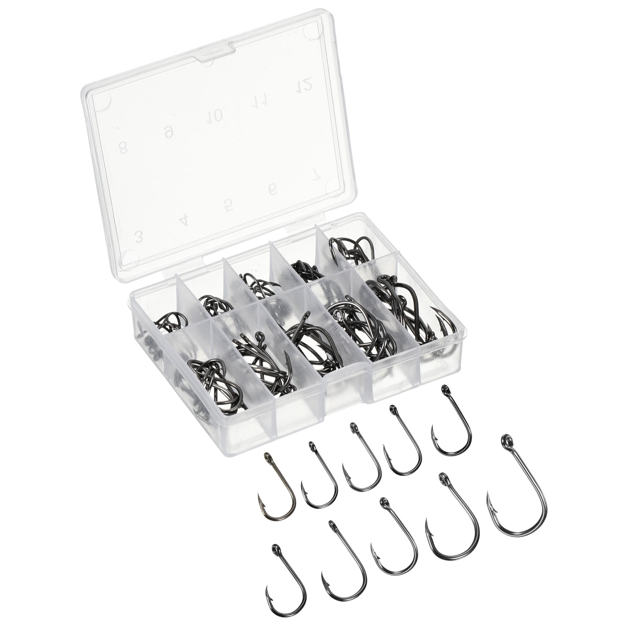 Uxcell 10 Sizes High Carbon Steel Claw Fish Fishing Hooks with Barbs ...