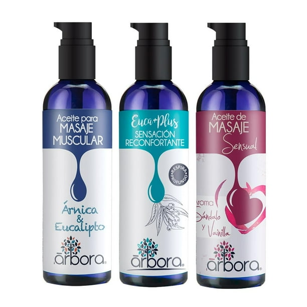 Árbora PACK 3 ACEITES PARA MASAJE SÁNDALO + MUSCULAR + EUCALIPTO ...