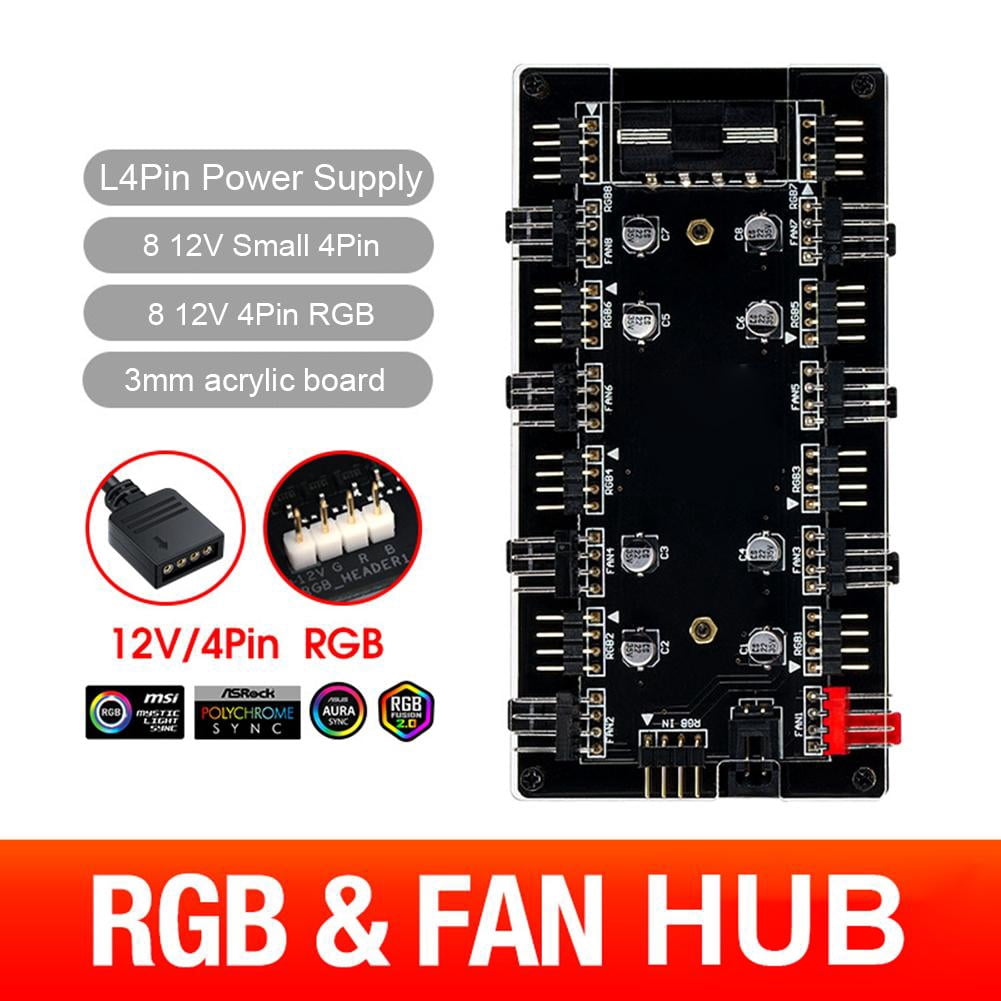 1 To 8 Multi Way RGB PWM HUB 12V/4 Pin for Fan Motherboard (4D+Shell ...
