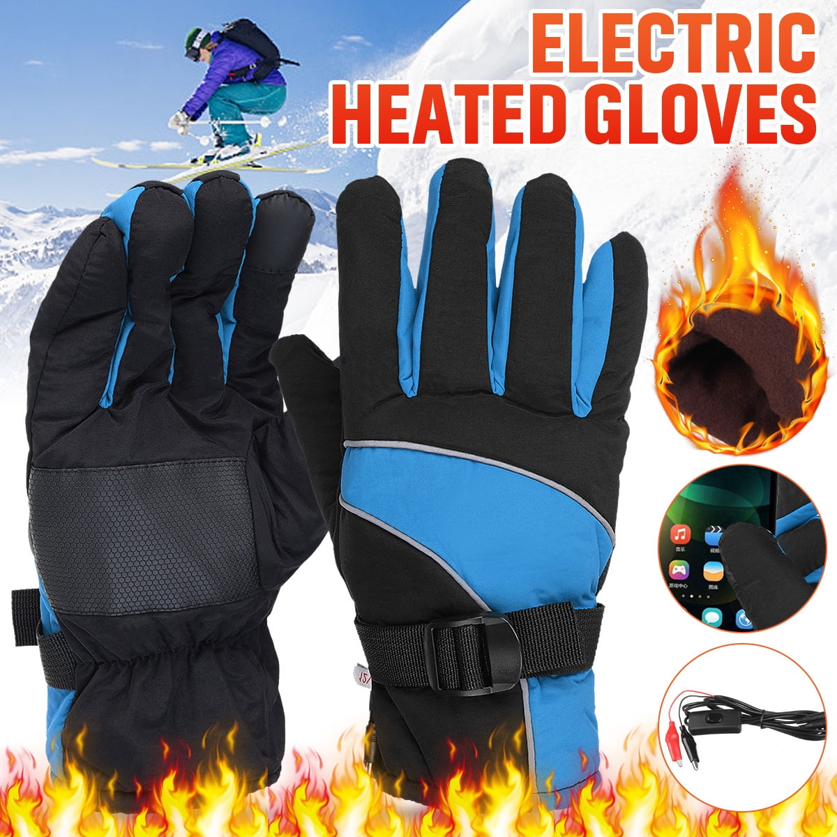 12V Electric Heated Gloves with Touch Screen, Waterproof Snowproof ...