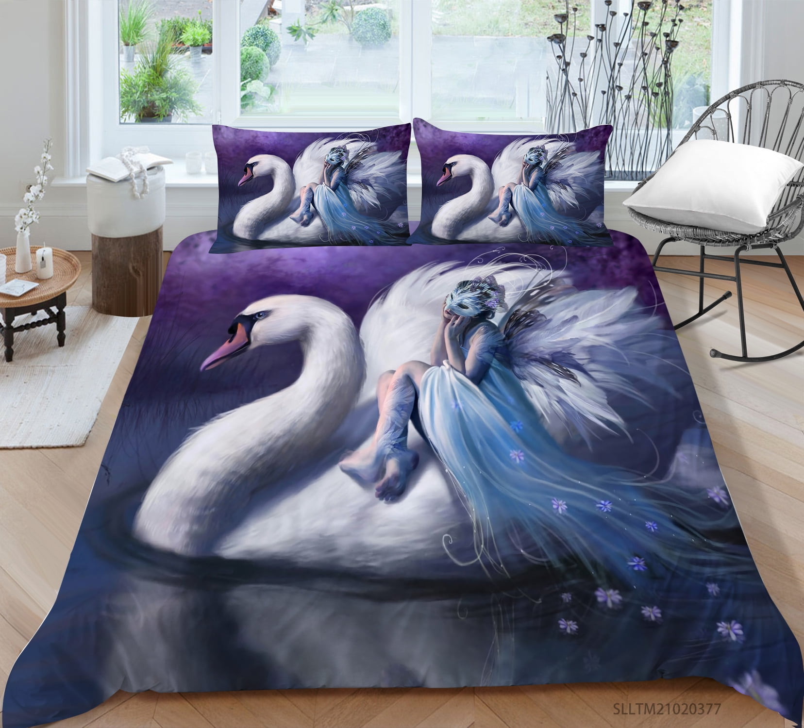 Wenjialing Fashionable 3d Swan Printing Duvet Cover Set Highend Pattern