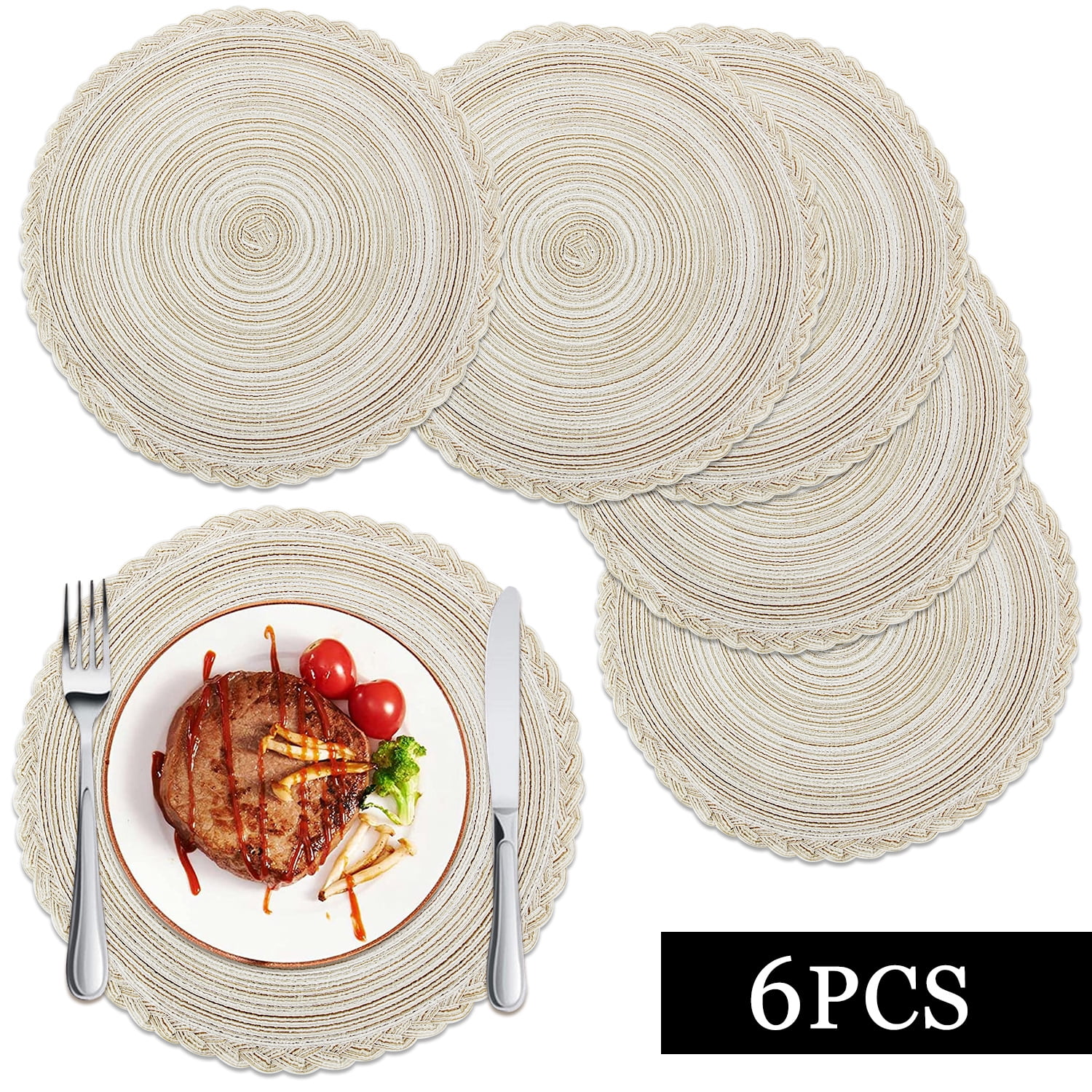 Braided Placemats for Dining Table Set of 6 - Round 15 inch Woven Heat ...