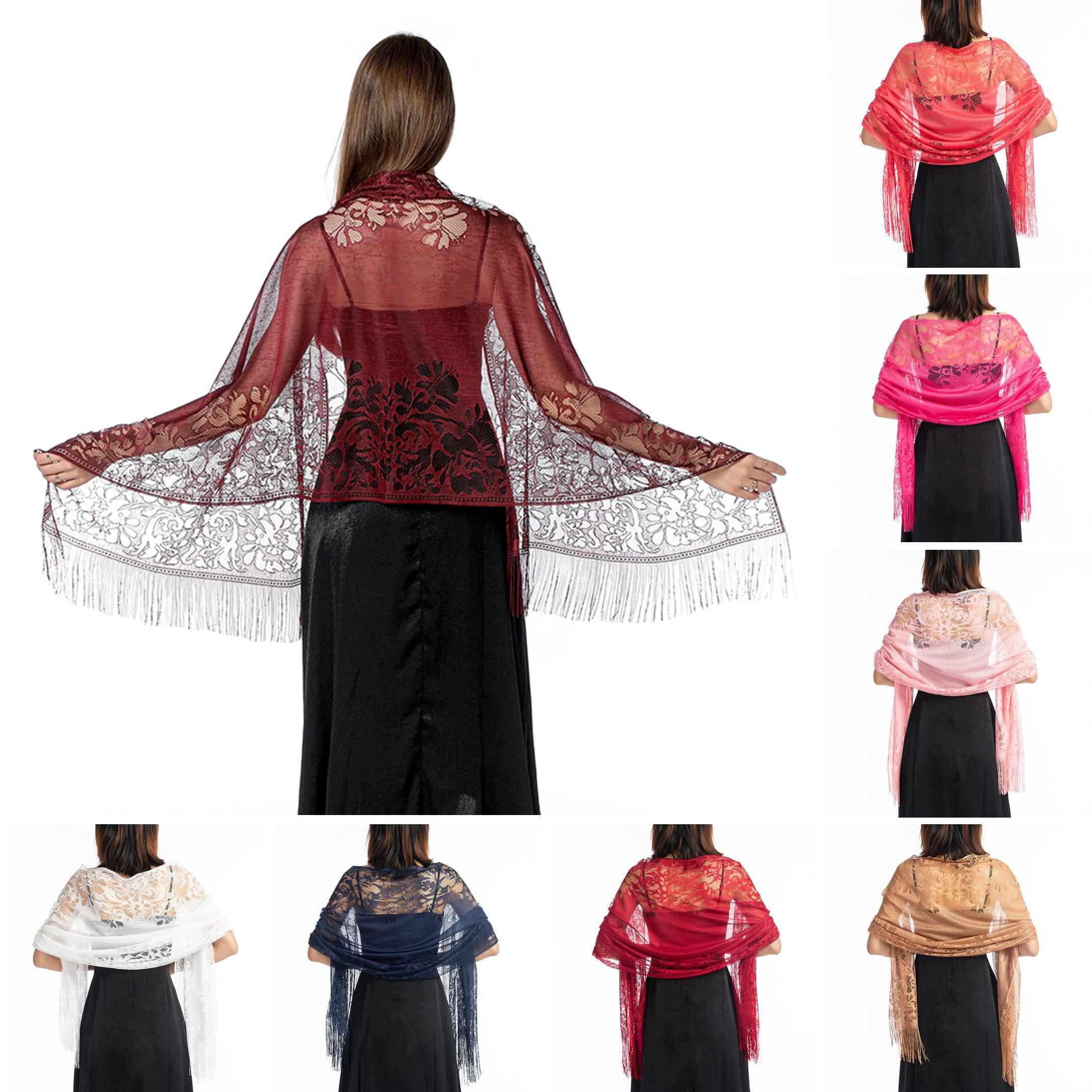 Shenmeida Women Lace Wedding Shawls Wrap Bridal Floral Tassels Decor ...
