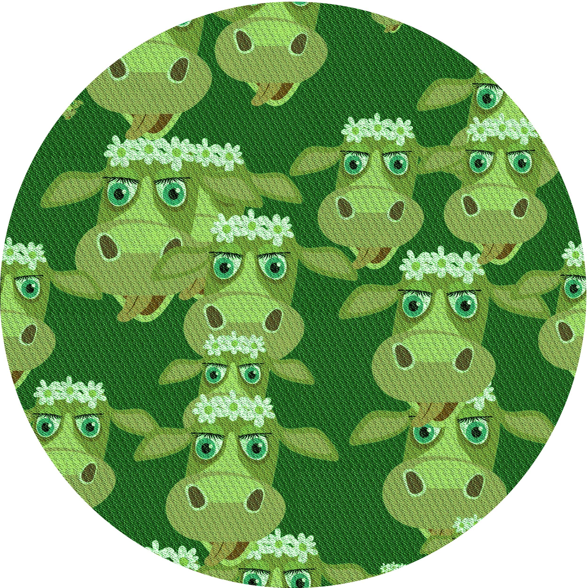 Ahgly Company Machine Washable Indoor Round Transitional Green Area ...