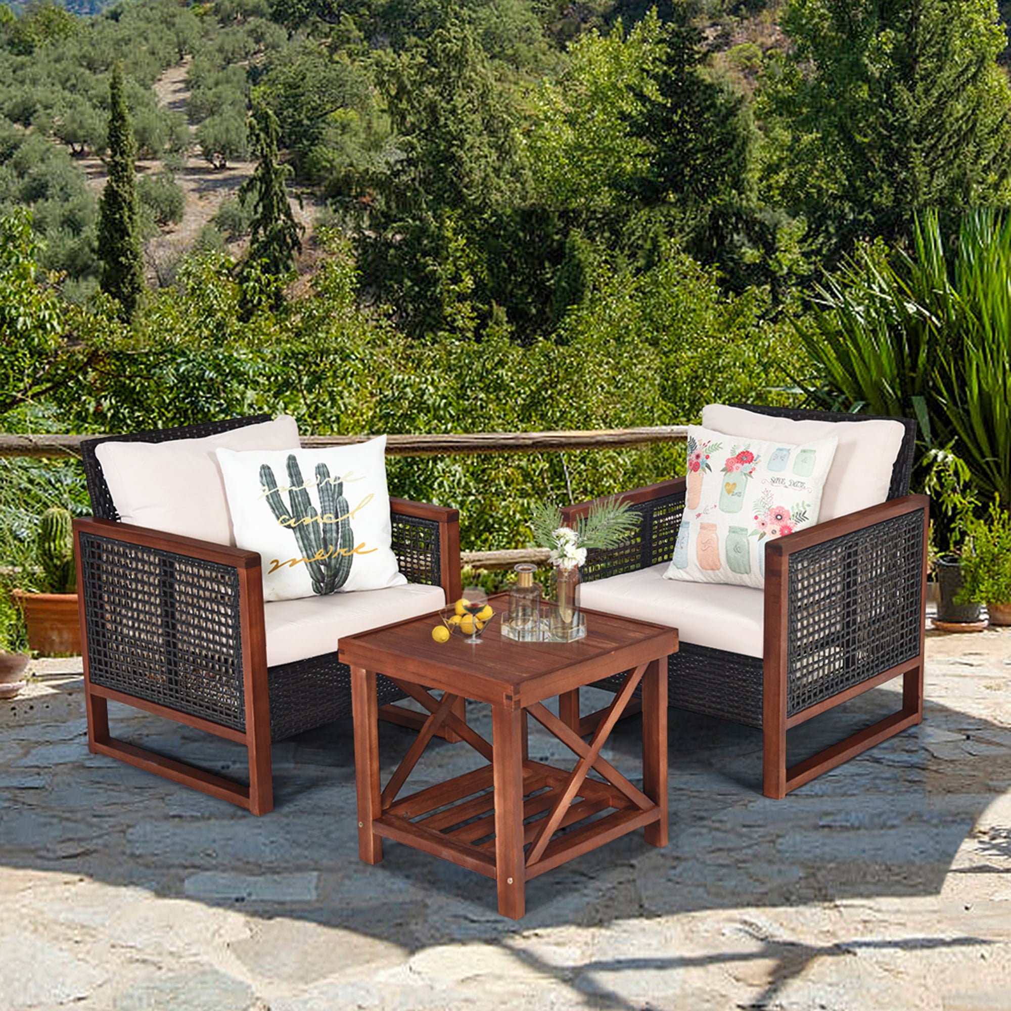 Click here for Gymax 3pcs Rattan Wicker Patio Conversation Set Ou... prices