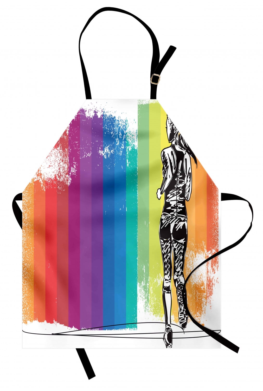Olympics Apron Female Marathon Runner Illustration on Vertical Stripes ...