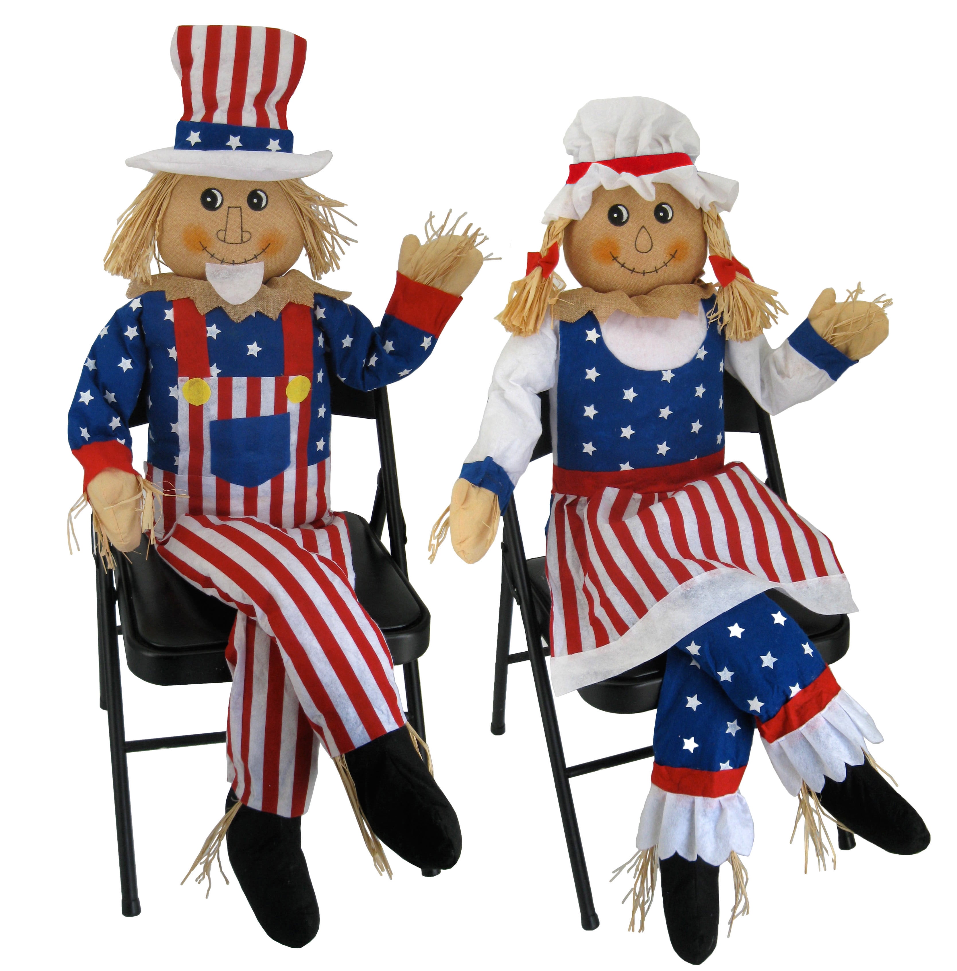 60" Large Sitting Scarecrow Couple Pair Uncle Sam Patriotic Fall ...