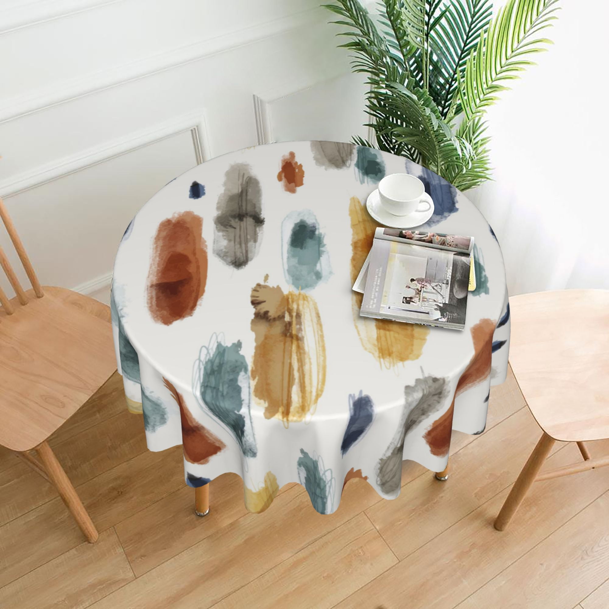ZICANCN Round Table Cloths 60 Inch, Vintage Abstract Ink Table Cover ...