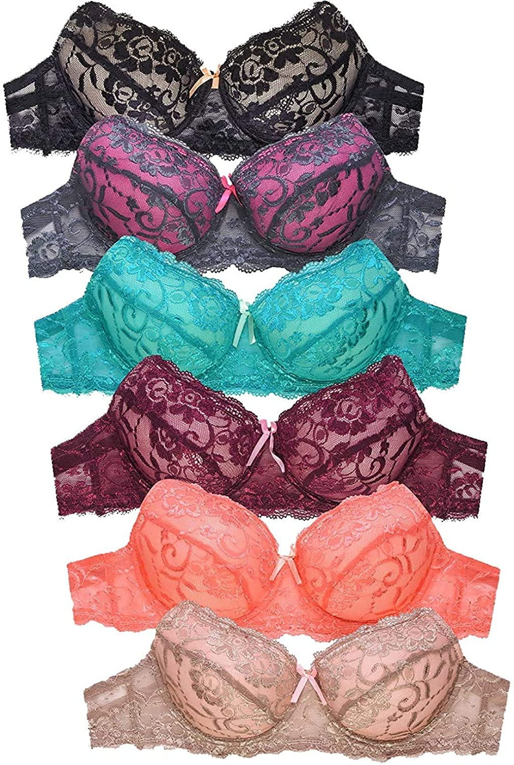 Mamia Women's Laced & Lace Trimmed Bras Packs of 6 - Various Styles 40C ...