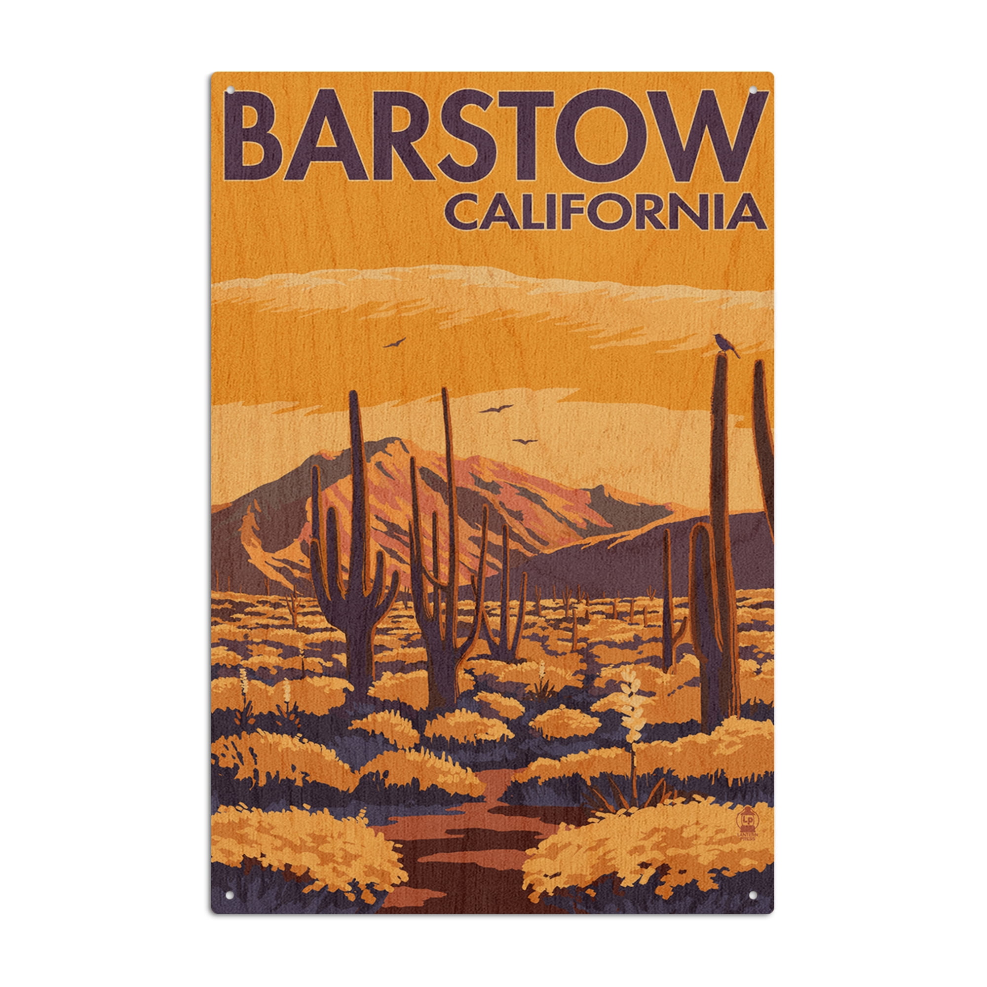 Barstow, California, Desert Scene with Cactus Birch Wood Wall Sign (6x9 ...
