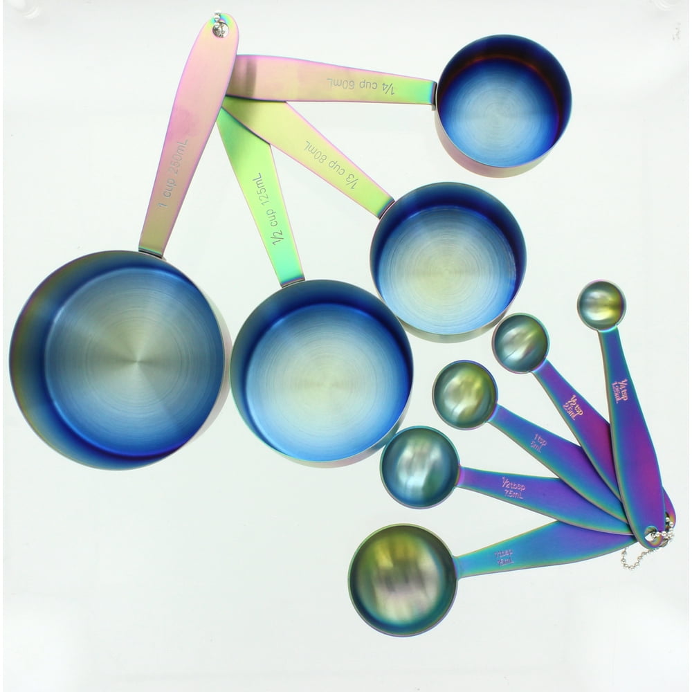 Farberware 9 Piece Set of Stainless Steel Iridescent Rainbow Measuring ...