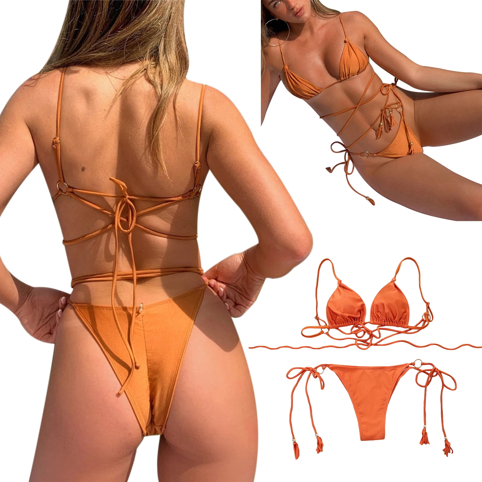 Nokiwiqis Women's Two-Piece Bikini, Solid Color Bandage Bra + Low-Rise ... Nokiwiqis Women's Two-Piece Bikini, Solid Color Bandage Bra + Low-Rise ...