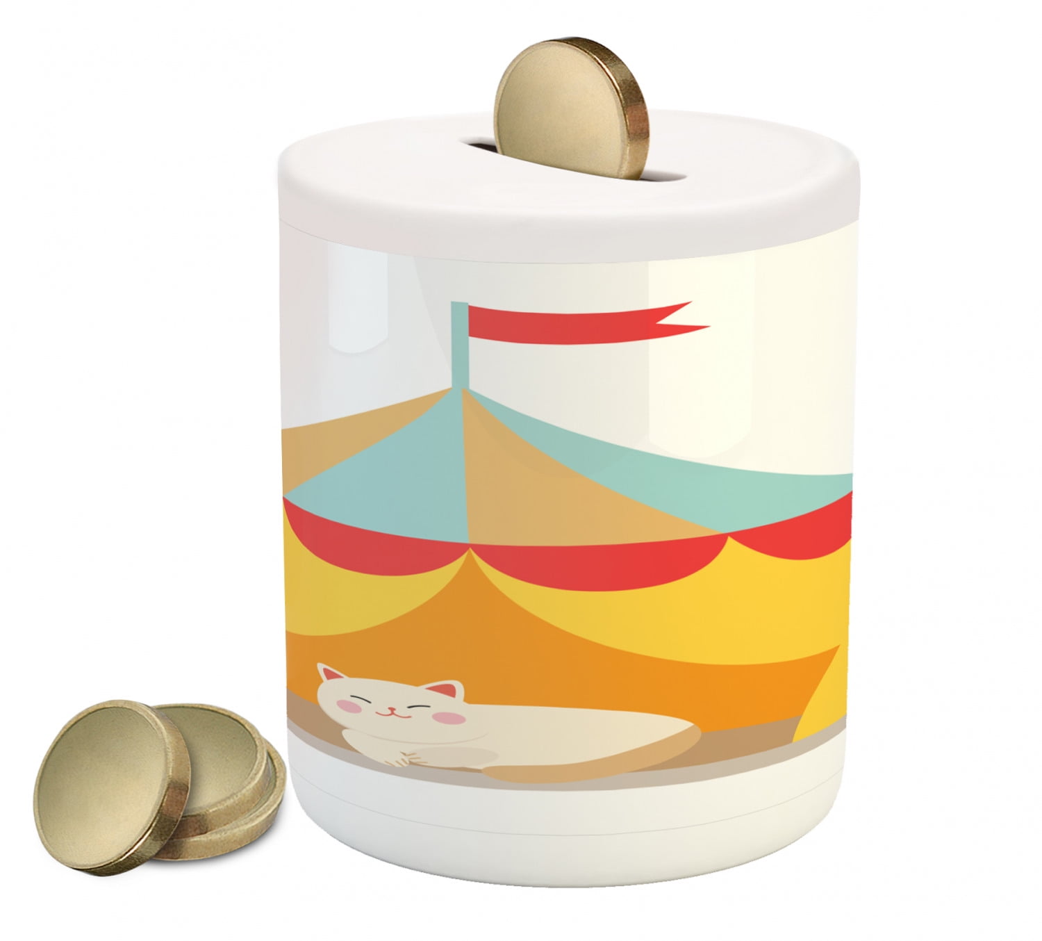 Circus Piggy Bank, Furry Cat Kitten in a Circus Tent Smiling Fun Joy ...