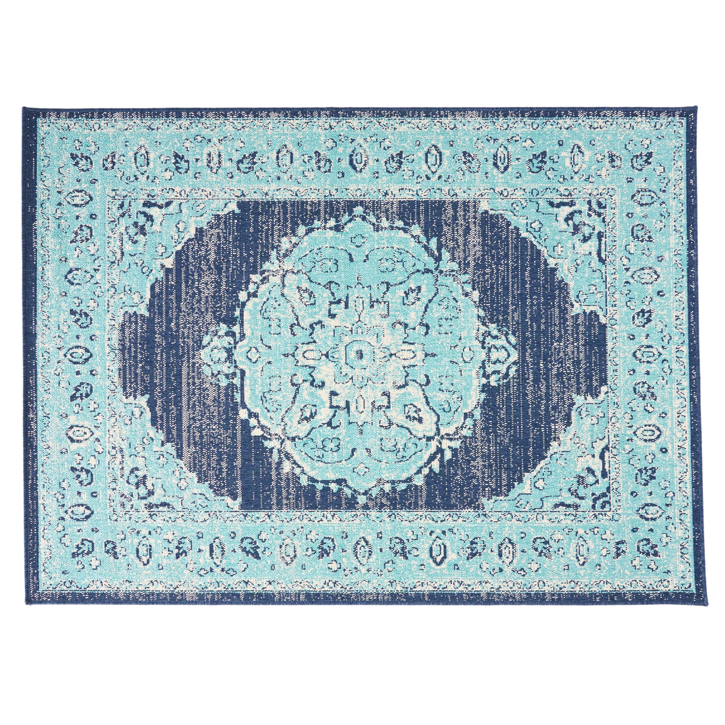 GDF Studio Oxbow 5'3" x 7' Indoor/Outdoor Area Rug, Blue and Ivory ...