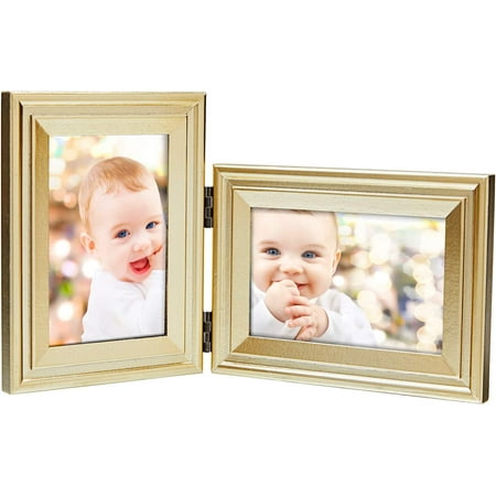 Vertical Horizontal Combo, Double 5x7 Gold Wood Folding Picture Frame ...