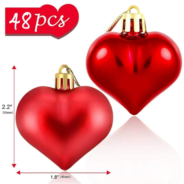 Valentines Day Decor Heart Decorations, 48 Pcs Red Heart Tree Ornaments ...