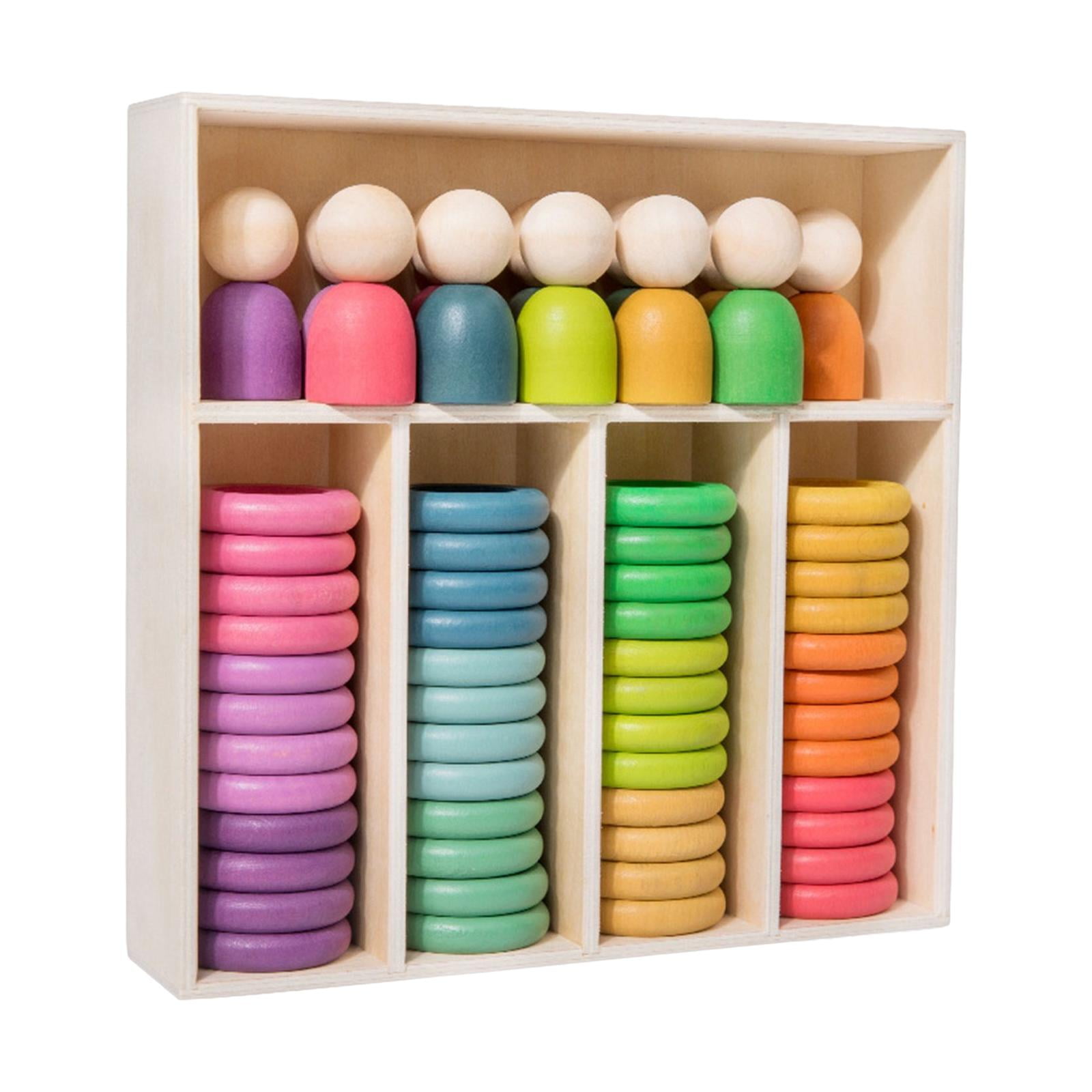 Wooden Rainbow Stacking Sorting Toys Rainbow Stacking Blocks Board Game ...