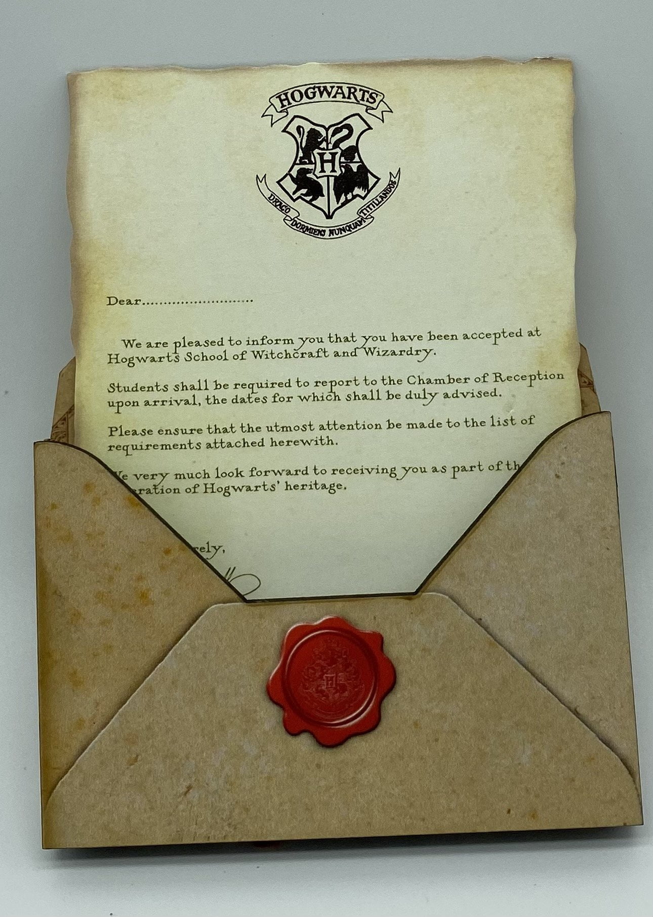 Hogwarts Letter Of Acceptance Envelope