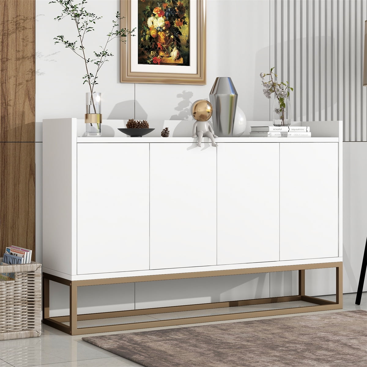 Buffet Sideboard Cabinet,Freestanding Storage Cabinet with 4 Doors and ...