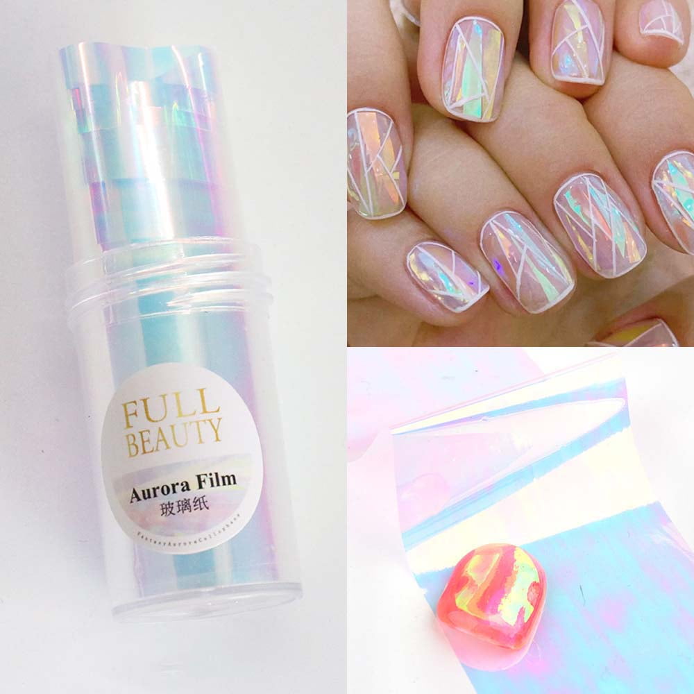 1m Iridescent Reflective Manicure Aurora Color Glass Paper Broken Glass ...