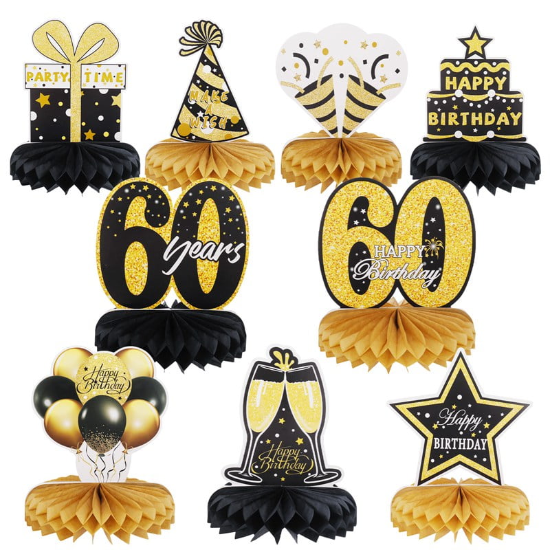 DraggmePartty Pack of 9 Age Birthday Decorations Honeycomb Center Black ...