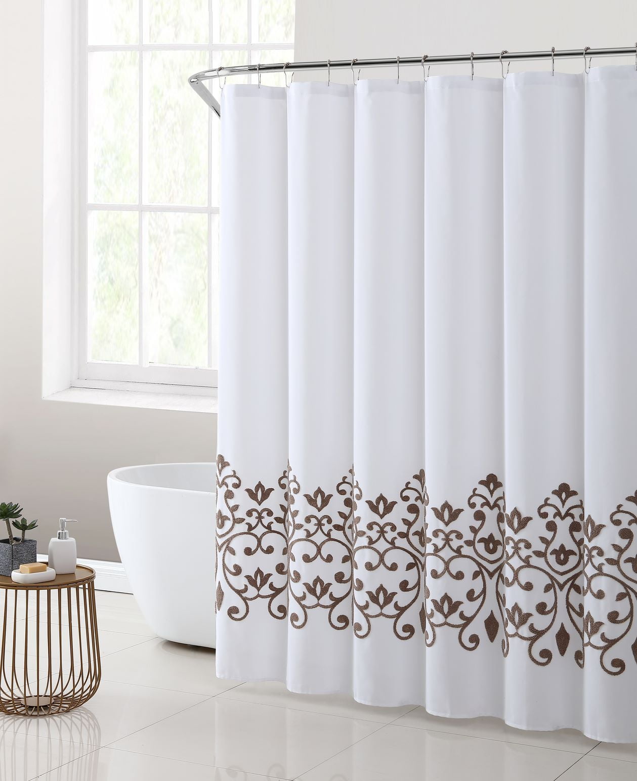 Serafina Home Boucle Embroidery Fabric Shower Curtain For The Bathroom ...